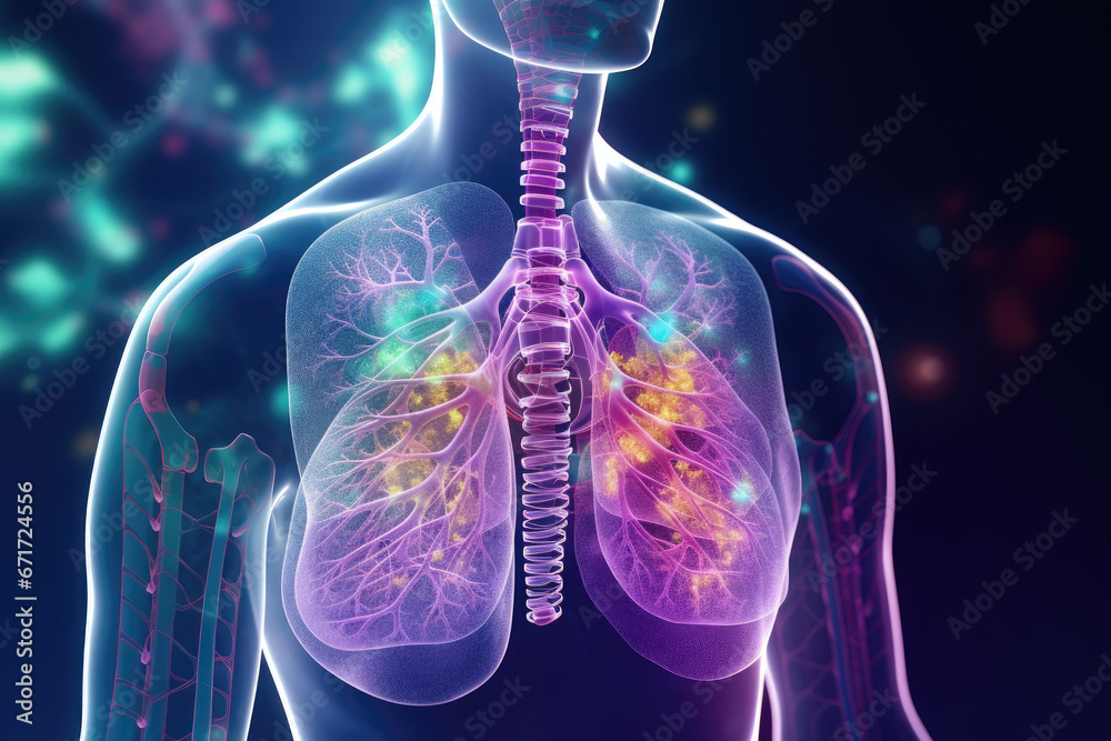 Holographic concept of lung cancer display, lung disease, treatment of ...