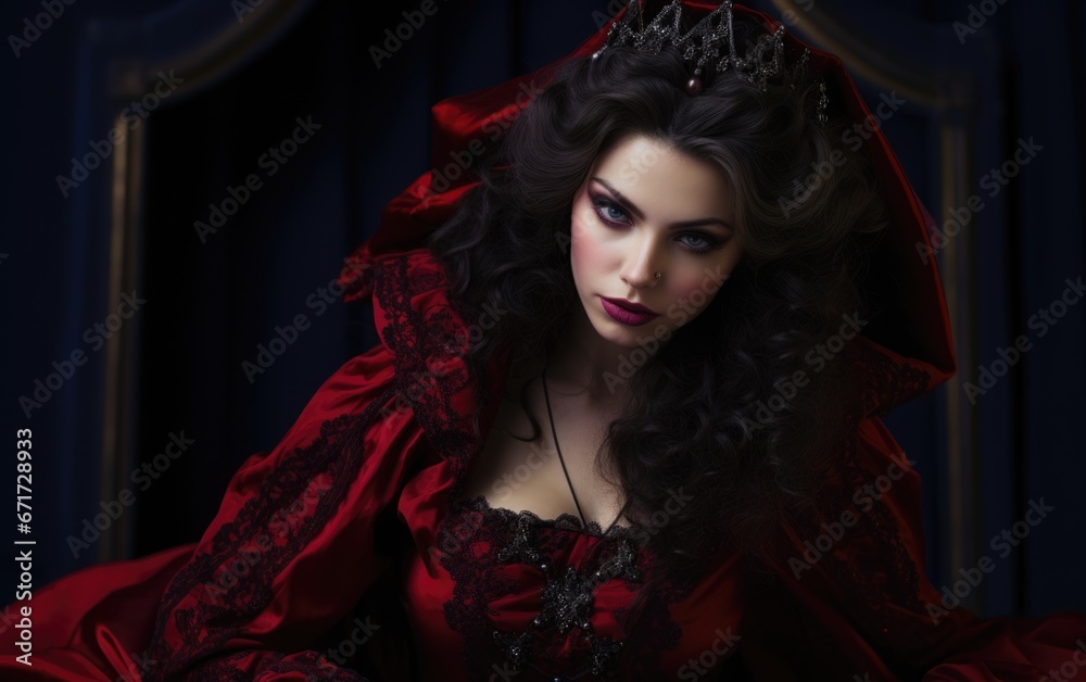 Foto de Young goth vampire woman, beautiful goddess, evil queen of pain ...
