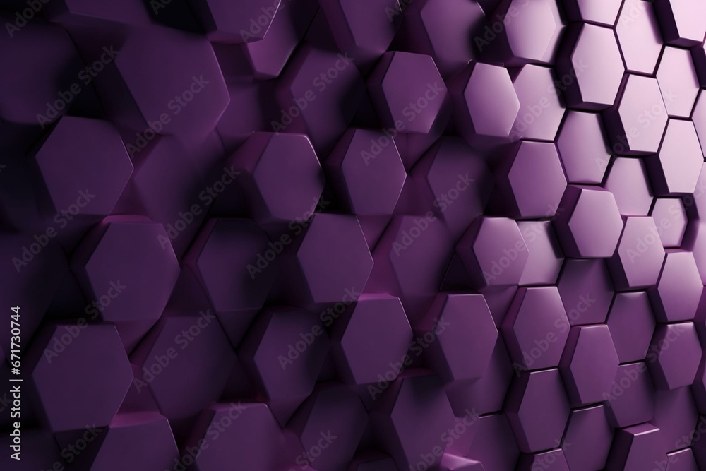 Hexagonal mosaic tiles form a polished purple block background on a 3D ...