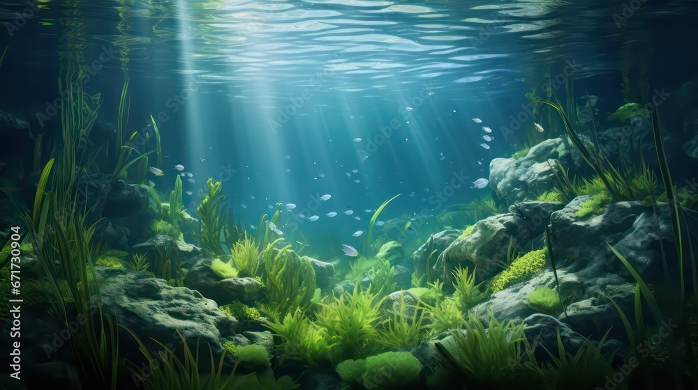 Underwater image capturing a seabed adorned with lush green seagrass ...