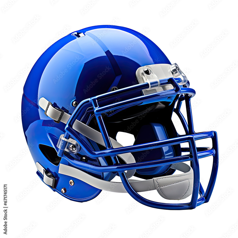 a single modern blue football safety helmet side view, close- up ...