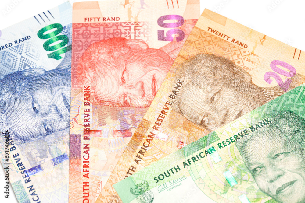 Nelson Holilala Mandela faces on South African money rand banknotes ...