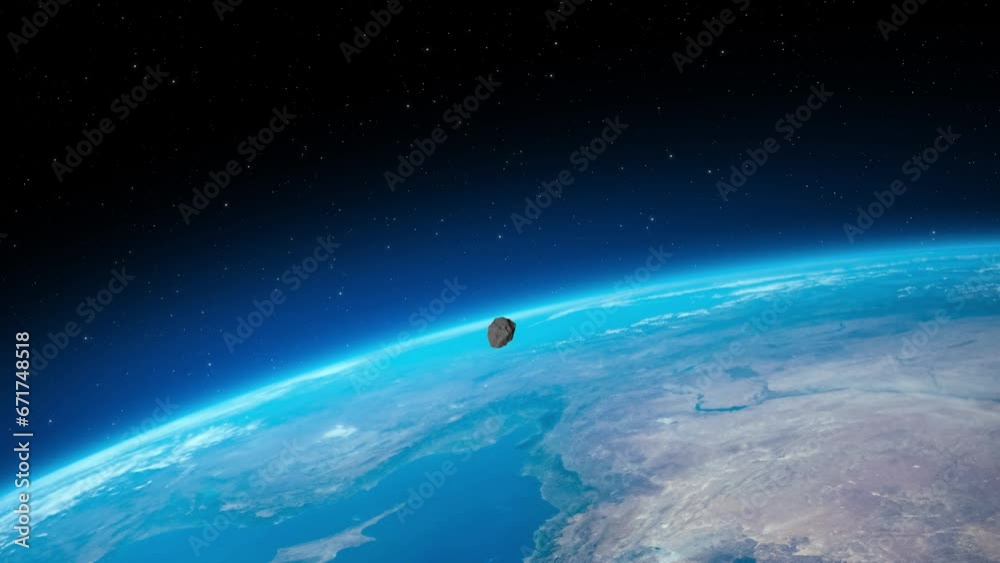 Asteroid hitting the Earth. Planet Earth and big asteroid in the space ...