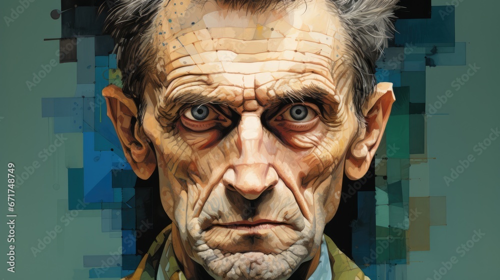 a digital painting of a man's face with wrinkles and wrinkles on the ...