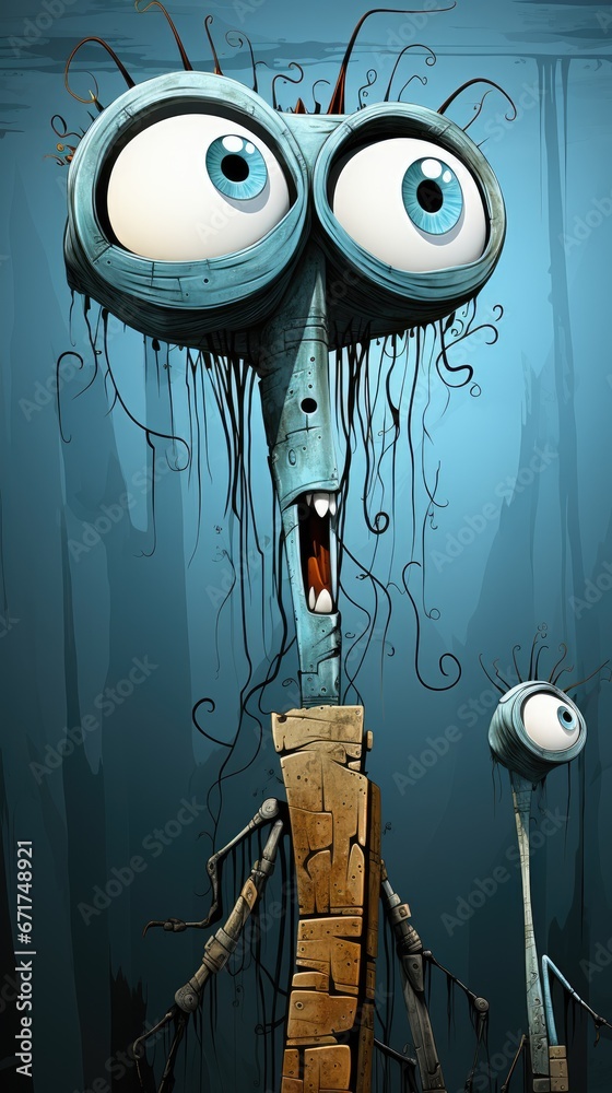 a cartoon picture of a creepy creature with big eyes and a mouth full ...