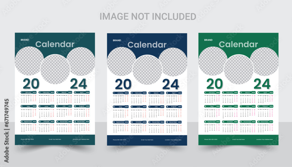 Calendar 2024 with simple and modern design, Week starts Monday, Simple ...