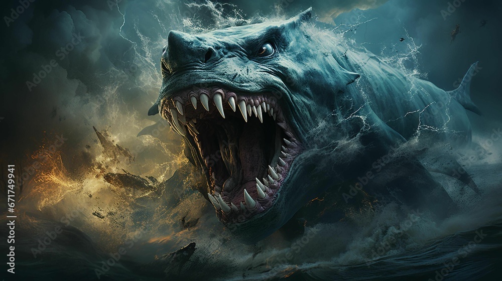 AI generated illustration of an intimidating aquatic creature with a ...