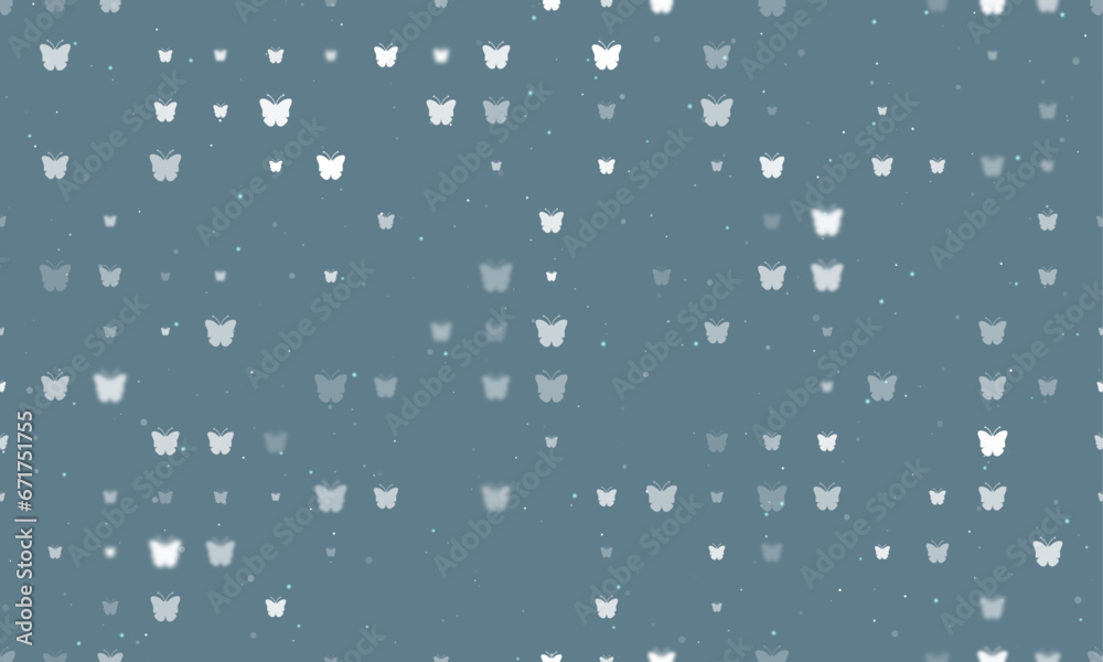Seamless background pattern of evenly spaced white butterfly symbols of ...