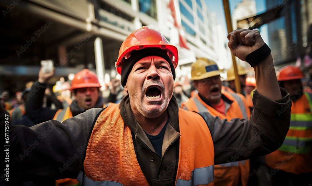Stand for Rights: Construction Workers on Strike. Generative ai Stock ...