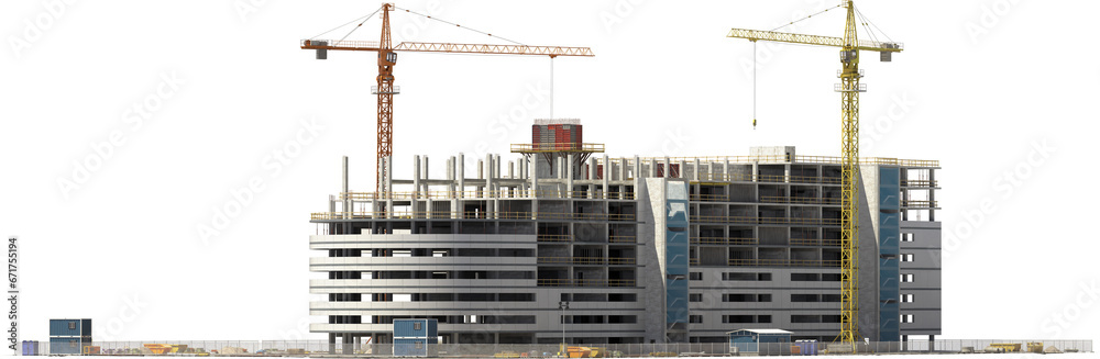 construction site building with crane front and side arch viz isolated ...