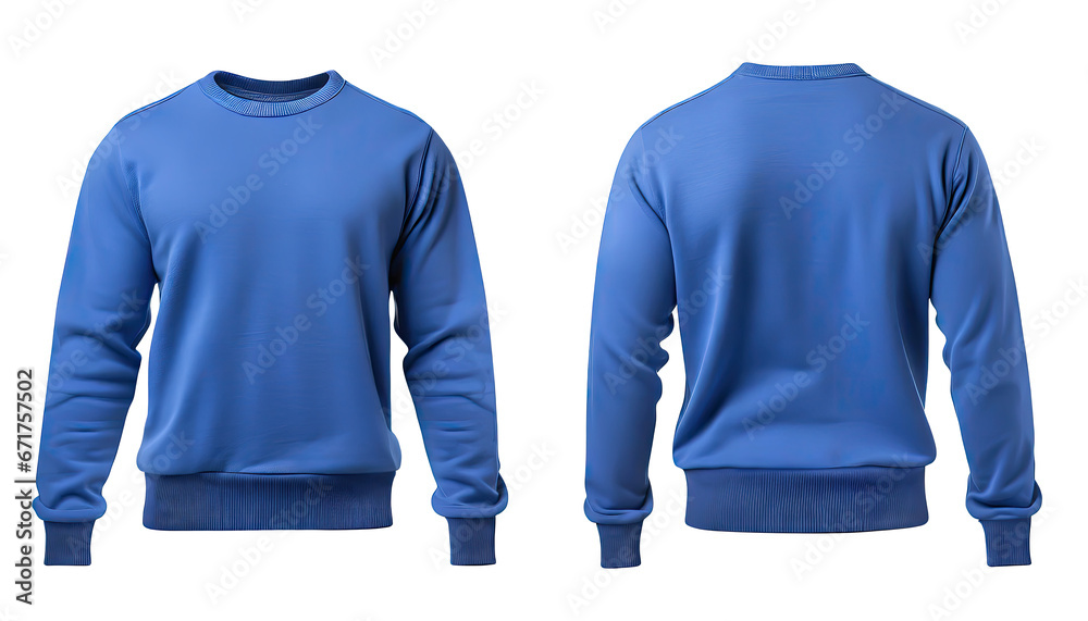 front and back view of blue sweatshirt templates. Pullovers with long ...