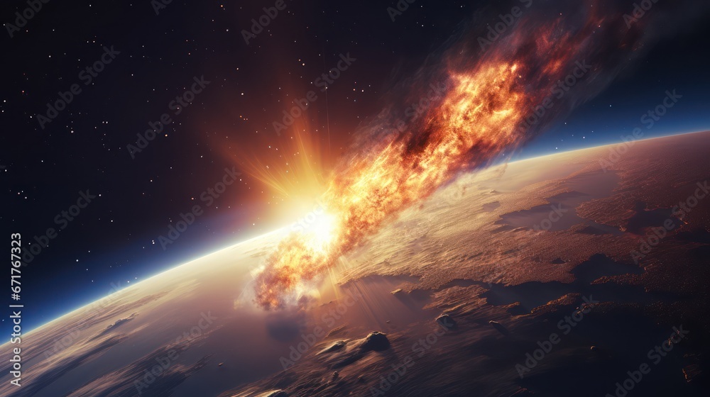 passing comet entering the atmosphere of planet earth, cinematic style ...