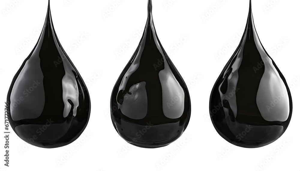 black ink droplets, reminiscent of crude oil, expertly isolated on a ...
