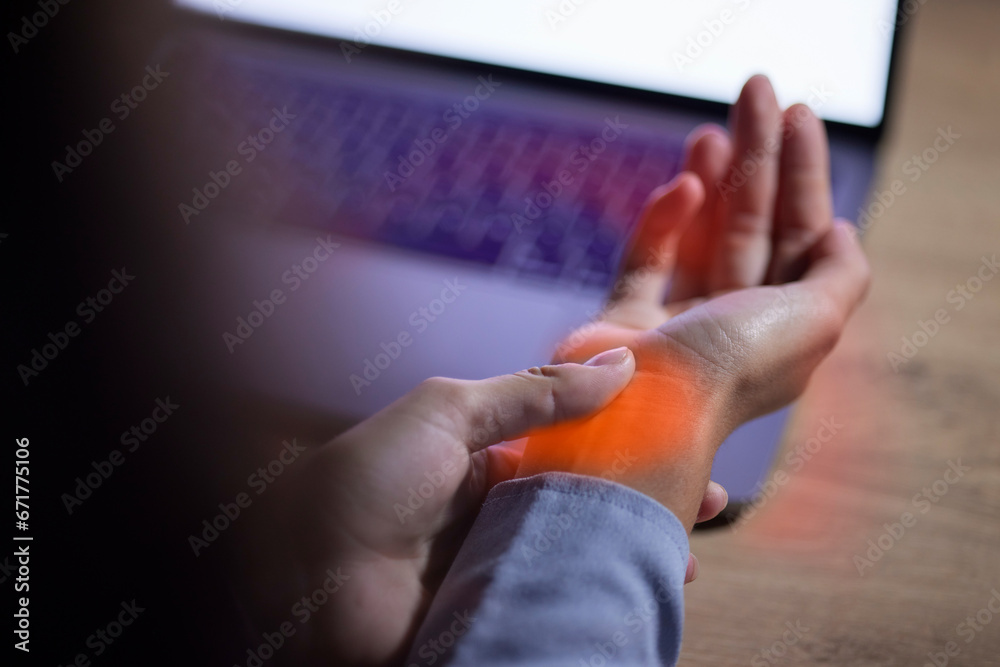Wrist injury, office and hands with pain after accident while typing on ...
