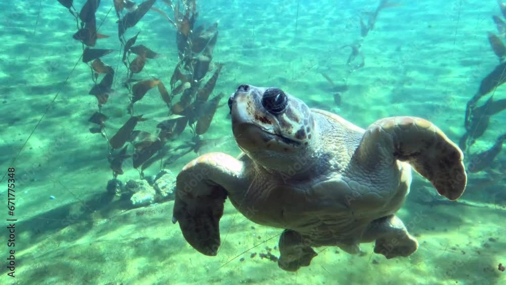 Sad turtle in the aquarium. Animals in captivity. The close-up video ...