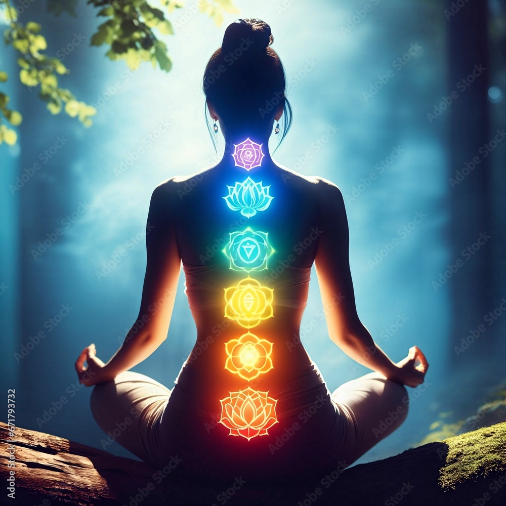 Yoga meditation outdoors. Woman sits in a Lotus pose in nature ...