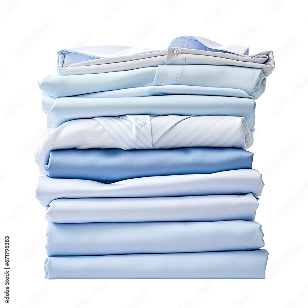 Stack of folded clothing on a white or transparent background. The ...