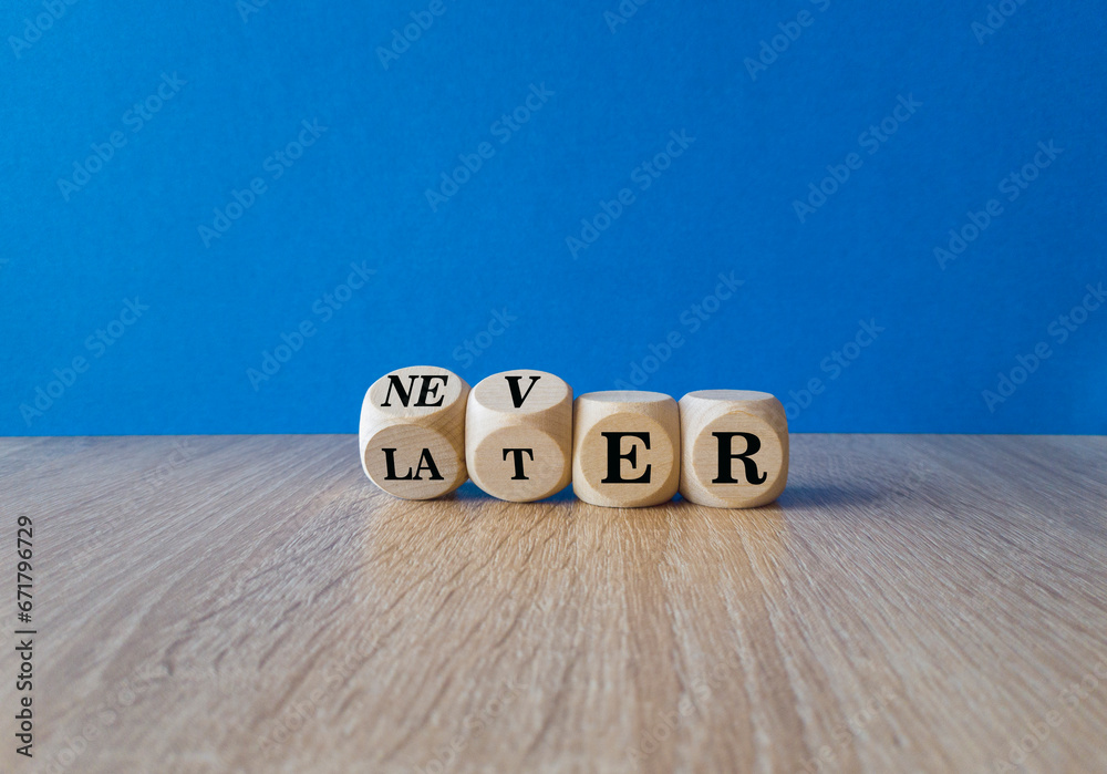 From later to never symbol. Turned a cube and changes the word later to ...
