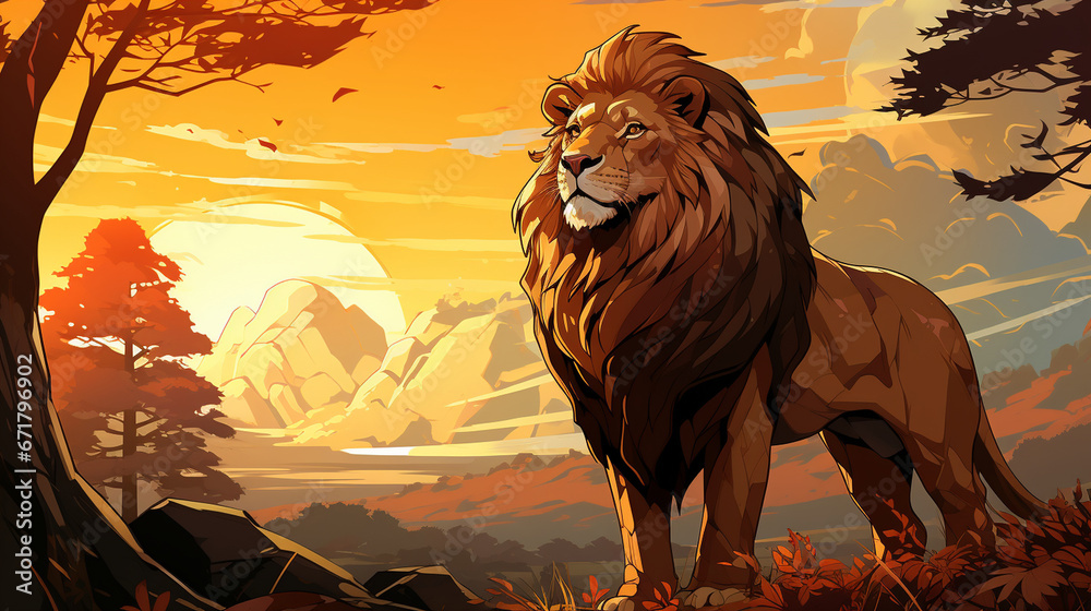 Leo: A powerful lion with a regal mane standing proudly under the ...