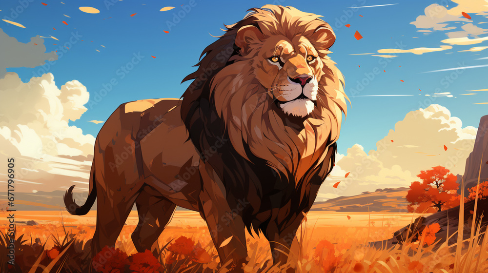 Leo: A powerful lion with a regal mane standing proudly under the ...