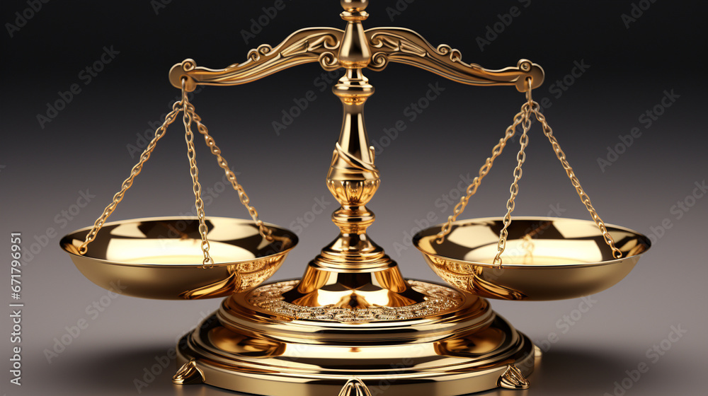 Libra: An elegant set of golden scales perfectly balanced, illustrating ...