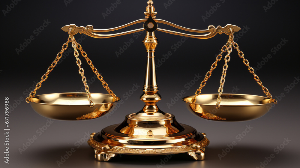 Libra: An elegant set of golden scales perfectly balanced, illustrating ...