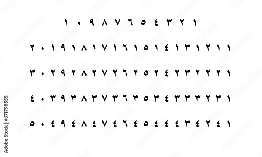 Arabic numbers one to fifty white background and black fonts Stock ...