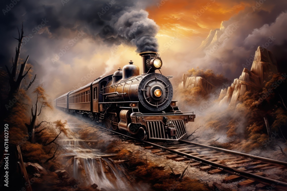 Clipart of a classic steam locomotive in watercolor, suitable for ...