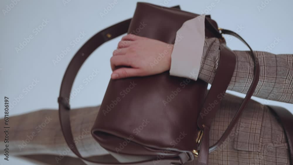 Elegant handbag in a woman's hand, a girl with a beautiful handbag, a ...