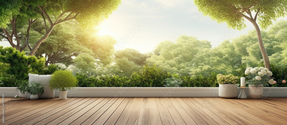 Vintage terrace with a nature view featuring old wooden floor white ...