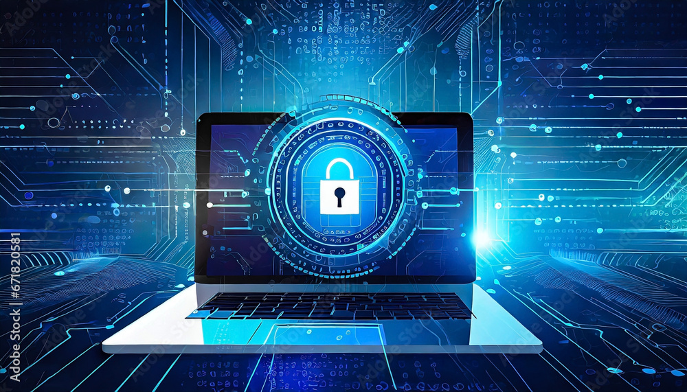 ILUSTRACION DE LAPTO Y CANDADO DE CIBER SEGURIDAD FONDO DE CIBER ...