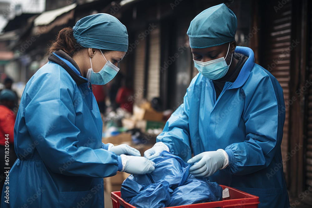 Health workers distributing PPE (Personal Protective Equipment) kits to ...