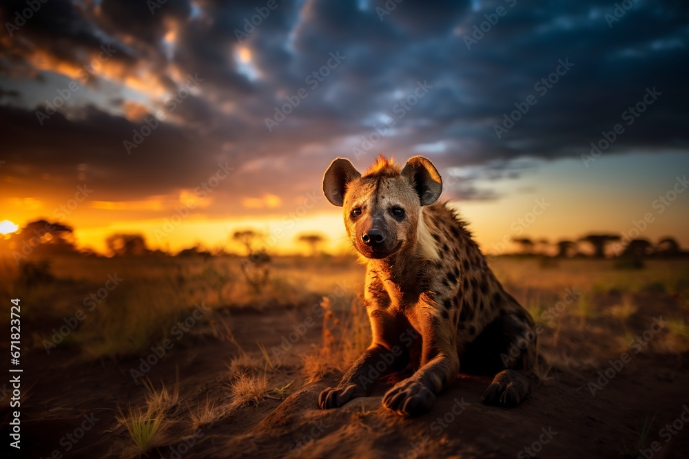 carnivorous hyena in the African savanna Stock Photo | Adobe Stock