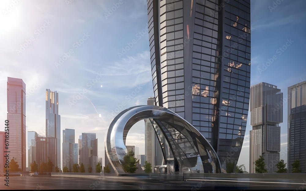 3d render architecture building skyscaper glass sky city futuristic ai ...