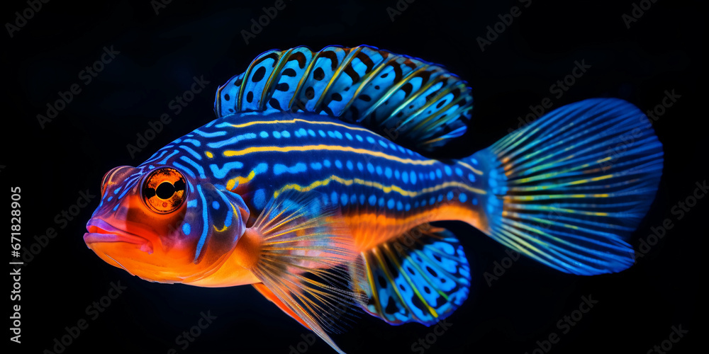 Mandarinfish, glowing in twilight, bioluminescent detailing, swimming ...