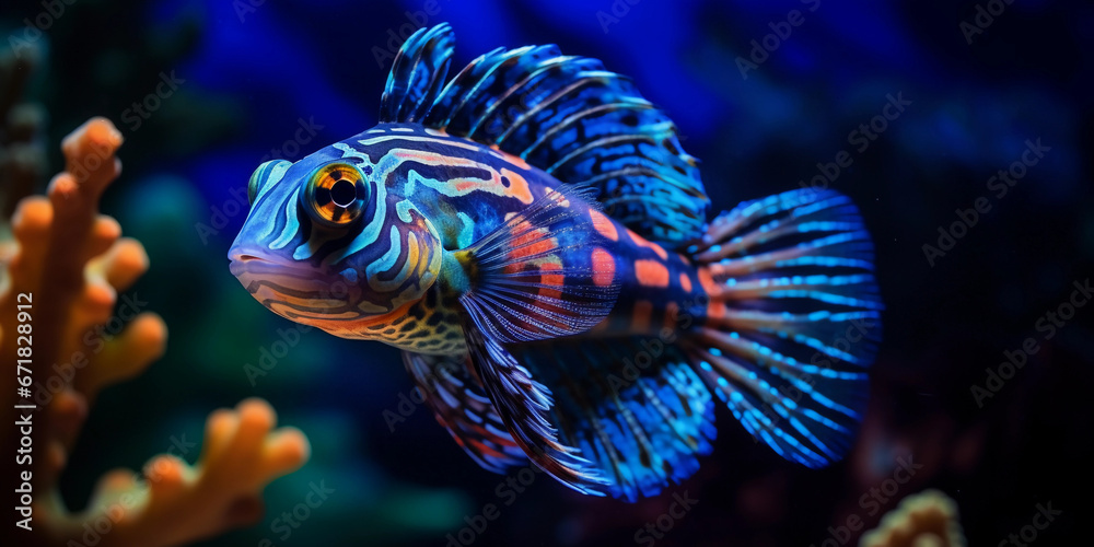 Mandarinfish, glowing in twilight, bioluminescent detailing, swimming ...