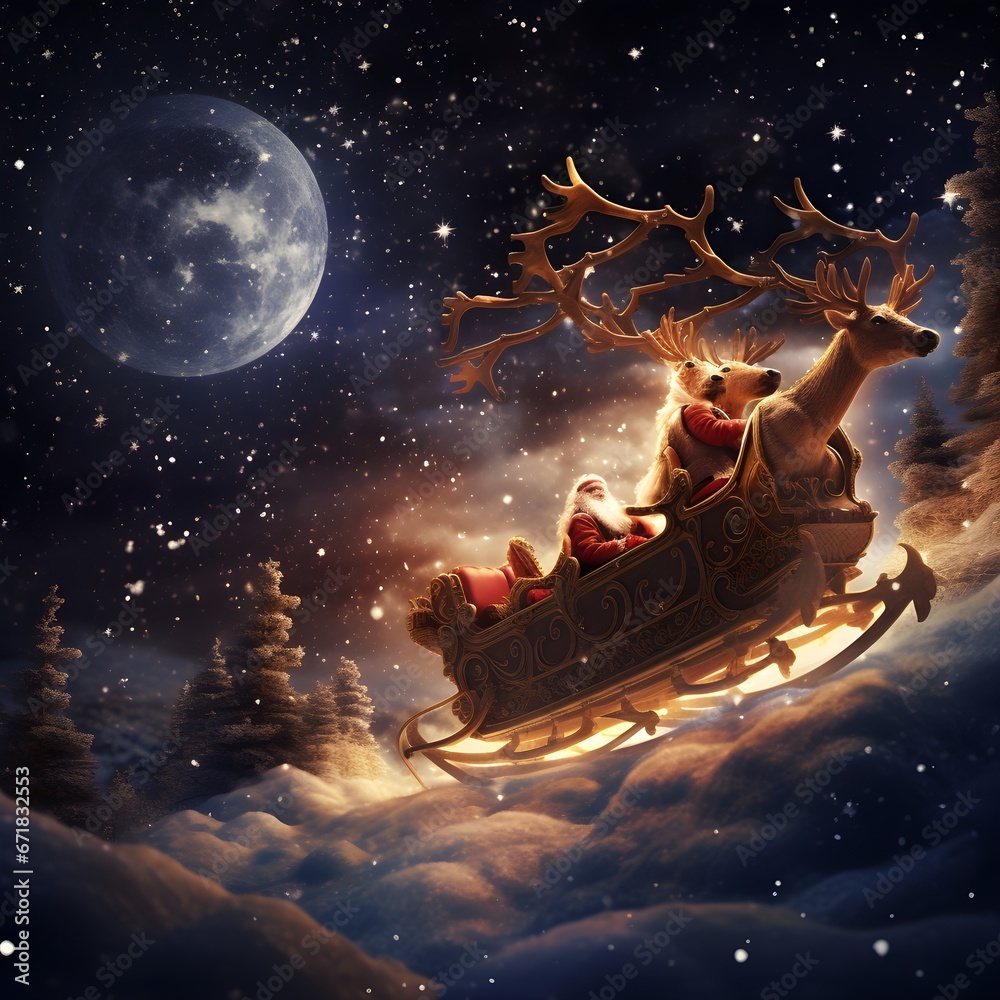 Père noël dans son traineau dans le ciel étoilé Stock Illustration ...