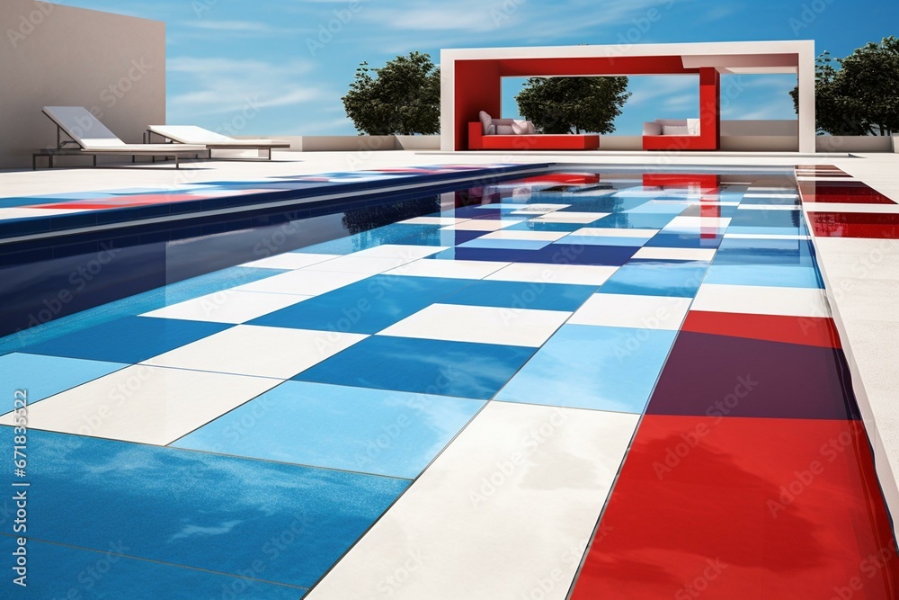 Conceptual design of a pool featuring red, white, and blue color scheme ...
