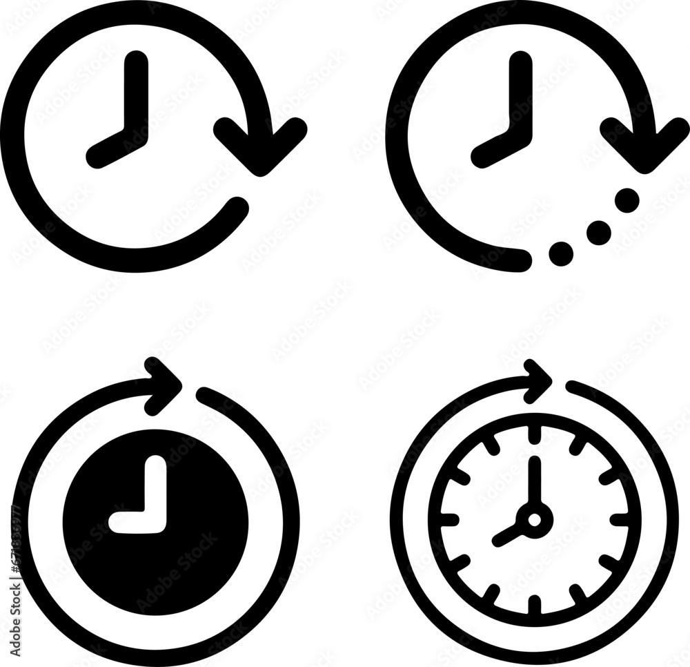 Pixel perfect icon set of remaining time on clock, countdown, stopwatch ...