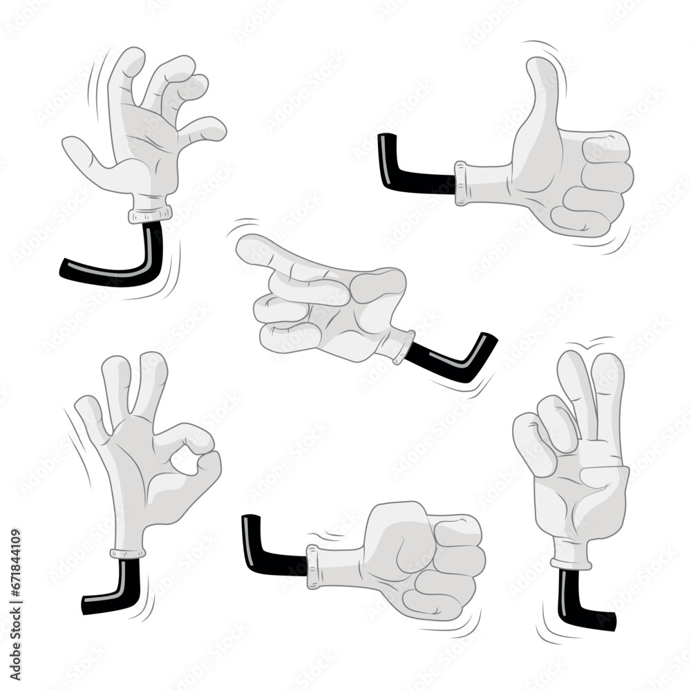 Set of different hand gestures in cartoon style. Vector illustration of ...