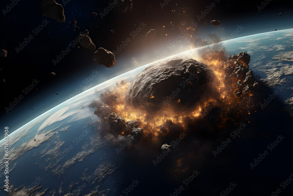 Impact of an asteroid from space destroying planet earth Stock ...