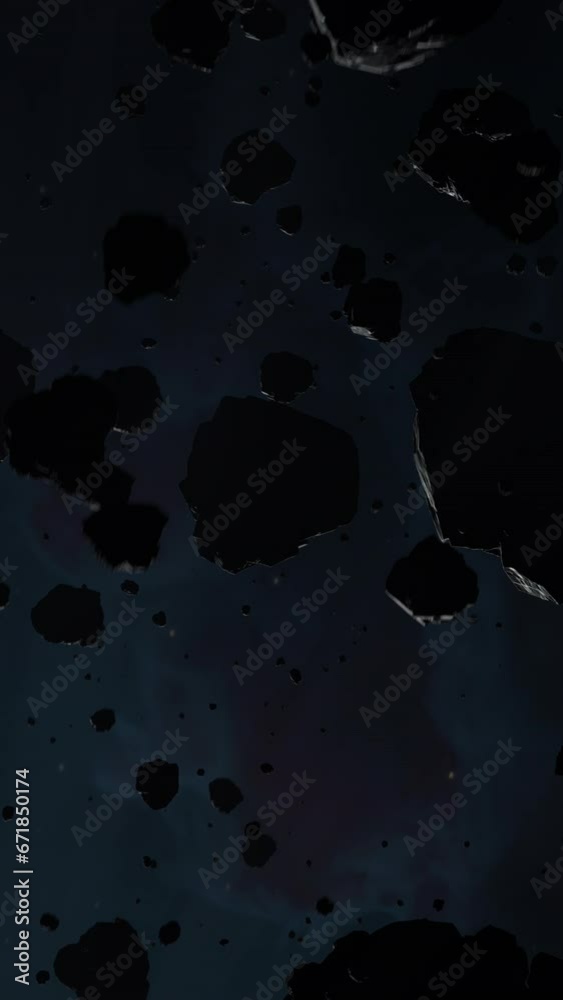 Vidéo Stock Asteroid belt field in dark outer space. 3D animation wide ...