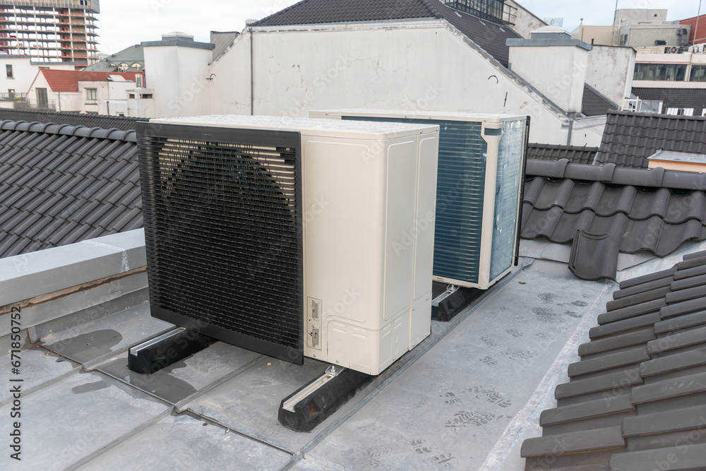 air conditioning unit,Air conditioning installed on the roof of a tall ...