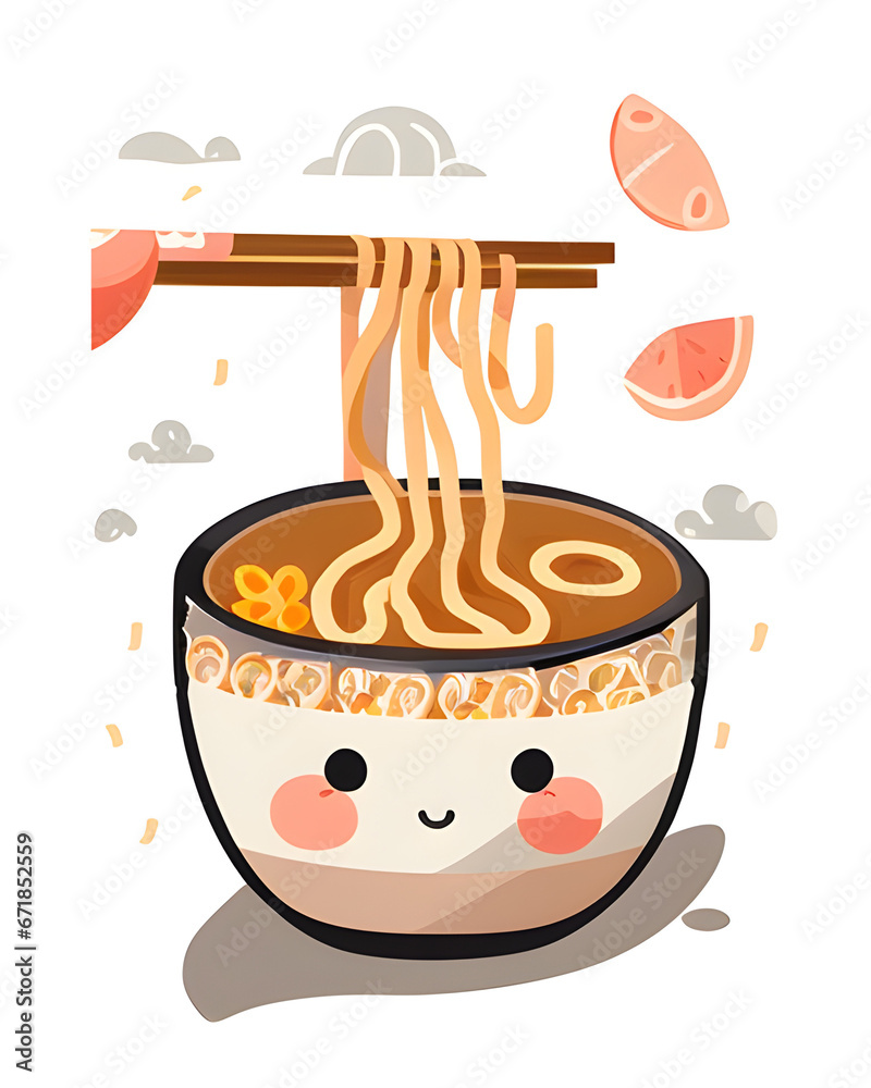 cute kawaii ramen illustration, ramen bowl art, ramen, cute kawaii ...