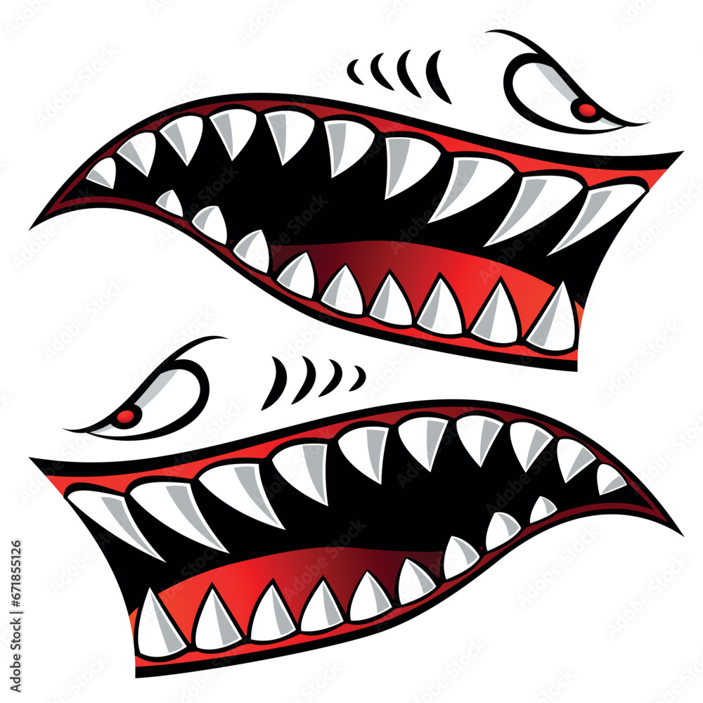 Shark teeth car decal angry Flying tigers bomber shark mouth motorcycle ...