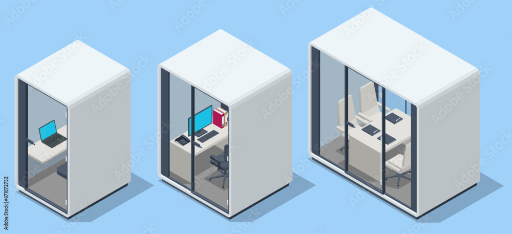 Isometric Capsule Office Pod. Movable Portable Meeting Soundproof Booth ...
