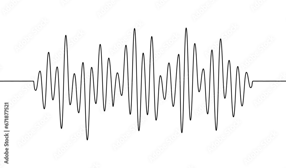 Wave one line. Continuous lines waves drawing. Art sound. Hand draw ...