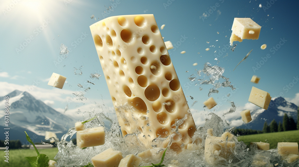 Pile of shredded cheese, some airborne, in a dynamic and playful ...