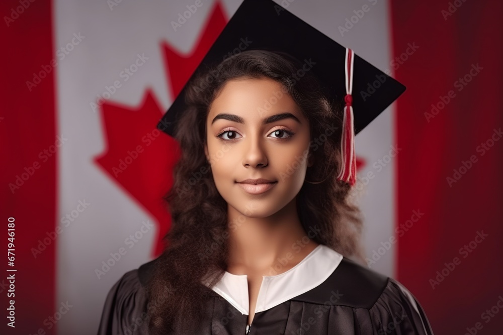 study in Canada concept, young adult woman student graduated from ...