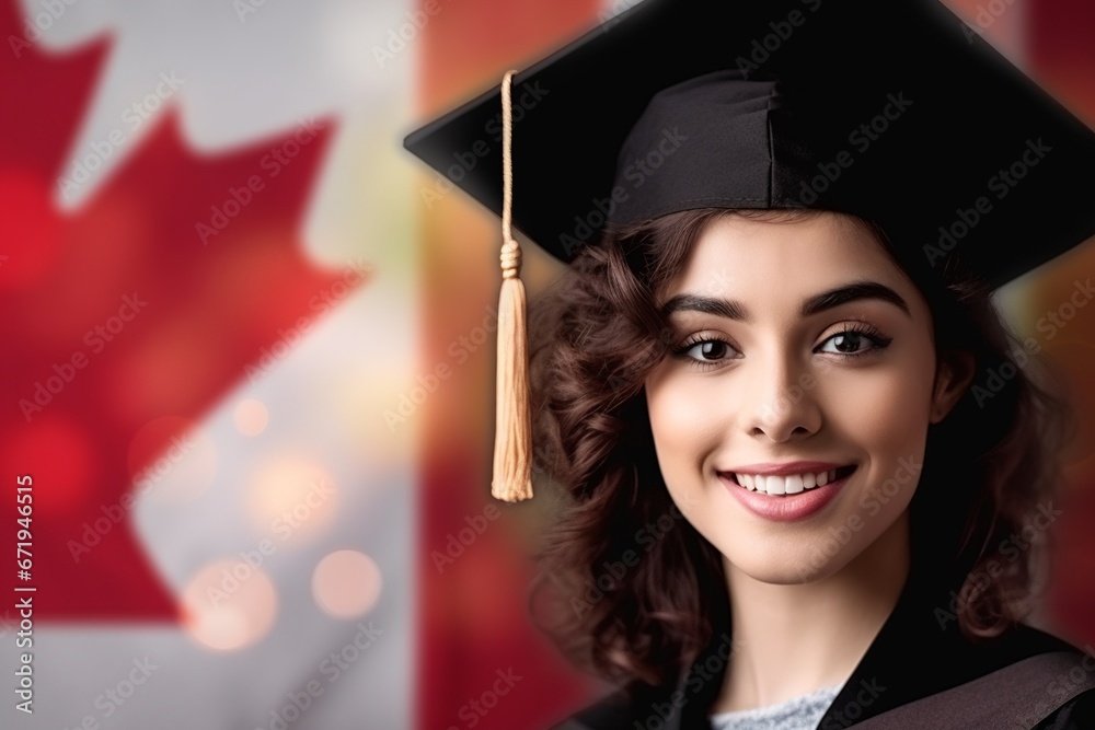 study in Canada concept, young adult woman student graduated from ...